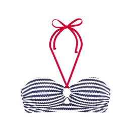 s.Oliver Damen Bandeau-Bikini-Top "Elain", blau, Gr. 38, geringelt, Recycling-Polyamid, Bikini-Oberteile, mit kontrastfarbigem Zierring