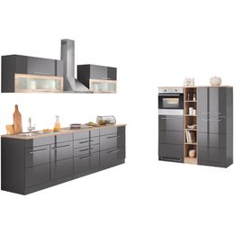K&uuml;chenzeile KOCHSTATION, B:430cm T:60cm, grau, Komplettk&uuml;chen-Sets, "KS-Wien", Breite 430 cm, wahlweise mit E-Ger&auml;ten und Induktion