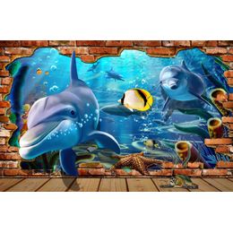 papermoon Fototapete "3D DESIGN Delfine im Meer", B/L: 2m x 1,49m, Bahnen: 4 Stk., bunt, Schlafzimmer, Tapeten