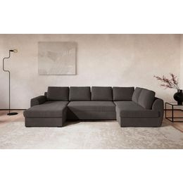 Wohnlandschaft COTTA, B:327cm H:86cm T:206cm, grau, 96% POLYESTER (PES) 4% POLYAMID(PA), Sofas, "Drift U-Form", optional auch mit Schlaffunktion,