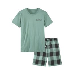 Buffalo Jungen Pyjama, Gr. 182gr&uuml;n, Jersey, Obermaterial: 100% Baumwolle, kariert, Basic, Homewear-Sets, kurzer Schlafanzug im coolen Karolook