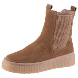 Gabor Damen Chelseaboots, Gr. 44, braun, Veloursleder, unifarben, Basic, Schuhe, Plateau, Stiefelette mit Stretcheinsatz an der Au&szlig;enseite