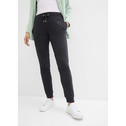 bonprix Damen Jogginghose, schwarz, Gr. 56, Web, Obermaterial: 57% Baumwolle, 38% Polyester, 5% Elasthan, Hosen, aus Stretch-Material, lockere