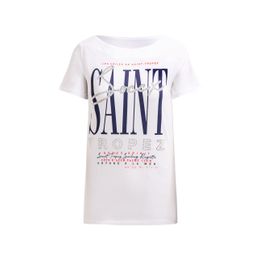 SOCCX Damen Rundhalsshirtwei&szlig;, Gr. S, Glitzermuster, bedruckt, Single Jersey, Material: 95% Baumwolle, 5% Elasthan, Shirts, mit U-Boot-Ausschnitt