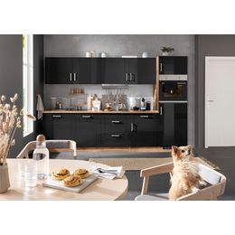 K&uuml;chenzeile KOCHSTATION, B:300cm T:60cm, schwarz, Komplettk&uuml;chen-Sets, "KS-Tinnum", mit E-Ger&auml;ten, Breite 300 cm