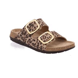 Rohde Damen Pantolette "Rodigo Leo", Gr. 42, braun, Leder, Schuhe, Sommerschuh, Hausschuh mit Leo-Print