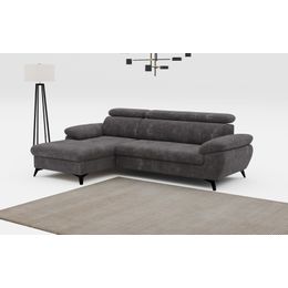 Ecksofa COTTA, B:261cm H:100cm T:166cm, grau, Wohnzimmer, Sofas, "Hudson", optional mit Schlaffunktion und XL Bettkasten, Liegefl&auml;che 190x119cm