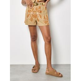 Apricot Damen Shorts "Shorts mit Blumenmuster", beige, Gr. 38, uni, gewebt, Obermaterial: 76% Viskose CV. 16% Lyocell CLY. 8% Leinen LI., Hosen, mit