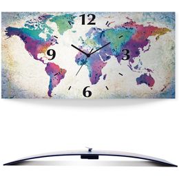 Wanduhr Artland, B:60cm H:30cm T:0,3cm, bunt, Wohnzimmer, Wanduhren, "bunte Weltkarte", wahlweise mit Quarz- oder Funkuhrwerk, lautlos ohne