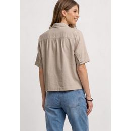Street One Damen Hemdbluse, beige, Gr. 40, unifarben, Web, 100% Baumwolle, Blusen, aus reiner Baumwolle