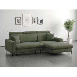 Ecksofa TRENDS BY HG, B:250cm H:104cm T:166cm, gr&uuml;n, 92% Polyester;8% Nylon, Wohnzimmer, Sofas, "Nizza, L-Form, B: 250cm", mit Schlaffunktion und