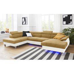 Wohnlandschaft COTTA, B:320cm, beige, Microfaser PRIMABELLE (100% Polyester);Kunstleder SOFTLUX;Feinstruktur (100% Polyester);Kunstleder