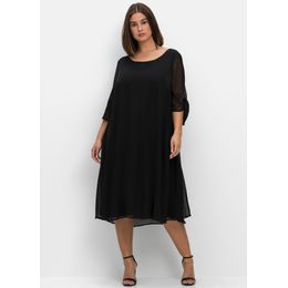 sheego Damen Chiffonkleid "Midikleid", schwarz, Gr. 44, unifarben, Chiffon, 100% Polyester, Kleider