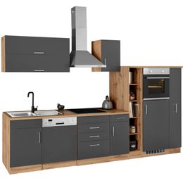 K&uuml;chenzeile KOCHSTATION, B:330cm T:60cm, grau, Komplettk&uuml;chen-Sets, "KS-Colmar", mit E-Ger&auml;ten, Breite 330 cm
