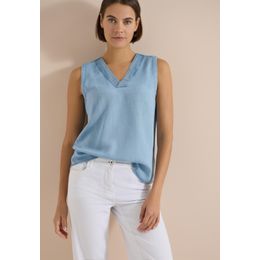 Cecil Damen Blusentoplight blau used wash, Gr. S, unifarben, Denim/Jeans, Obermaterial: 100% Lyocell, Blusen, Blusentop - Sommershirt im Denim-Look