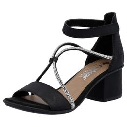 Rieker Damen Sandalette, Gr. 36, schwarz, Lederimitat, unifarben, Schuhe, Sommerschuh, Sandale, Blockabsatz, mit praktischem Klettverschluss