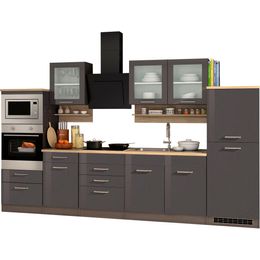 K&uuml;chenzeile KOCHSTATION, B:330cm T:60cm, grau, Komplettk&uuml;chen-Sets, "KS-Mailand", mit Elektroger&auml;ten, Breite 330 cm