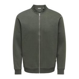 Only & Sons ONLY & SONS Herren Sweatjacke "ONSCERES REG ZIP BOMBER JCK NOOS", gr&uuml;n, Gr. M, unifarben, angeraute Sweatware, Obermaterial: 57% Baumwolle, 43%