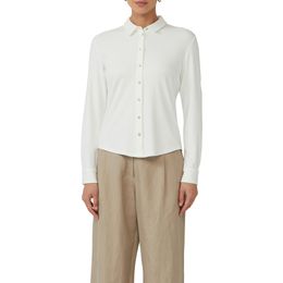 Damen Hemdbluse, wei&szlig;, Gr. 38, s.Oliver BLACK LABEL, unifarben, Jersey, Obermaterial: 94% Viskose, 6% Elasthan, Blusen, mit Perlmuttkn&ouml;pfen