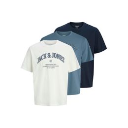 Jack & Jones JACK & JONES Herren T-Shirt "JJEDENVER GRAPHIC TEE SS O-NECK 3PK MP", bunt, Gr. S, bedruckt, unifarben, Jersey, Obermaterial: 100% Baumwolle, Shirts