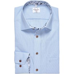MARVELIS Herren Langarmhemd, blau, Gr. 41, kontrastfarbene Details, unifarben, Web, Obermaterial: 100% Baumwolle, Hemden, mit New-Kentkragen, modern