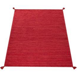 Teppich Paco Home, B:160cm H:12mm L:220cm, rot, Baumwolle, Wohnzimmer, Teppiche, "Kilim 210", Handgwebt, Flachgewebe, reine Baumwolle, handgewebt,
