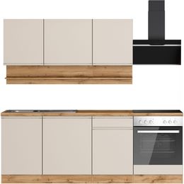 K&uuml;chenzeile KOCHSTATION, B:220cm H:200cm T:60cm, silber, Komplettk&uuml;chen-Sets, "KS-Virginia,neu in verbesserter Ausf&uuml;hrung", Breite 220 cm,