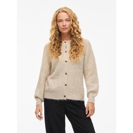 Vila Damen Strickjacke "VilaMPE O-NECK L/S KNIT CARDIGAN-NOOS", beige, Gr. XS, unifarben, Obermaterial: 70% Polyester, 21% Nylon, 8% Wolle, 1%