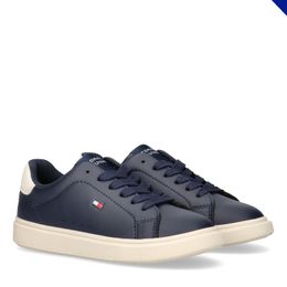 Tommy Hilfiger Jungen Sneaker, Gr. 38, blau, Lederimitat, Schuhe, Freizeitschuh, Halbschuh, Schn&uuml;rer mit dezenten Ziern&auml;hten