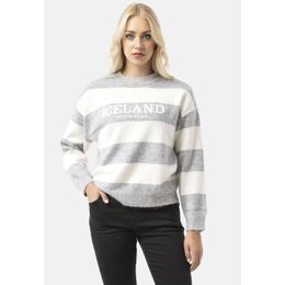 Cipo & Baxx CIPO & BAXX Damen Strickpullover "WP263", grau, Gr. L, gestreift, 50% Baumwolle, 50% Polyacryl, Pullover, Streifenmuster mit Frontprint