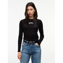 Tommy Jeans Damen Langarmshirt "TJW SLIM ESS LOGO 1 LS TEE"schwarz, Gr. XS, bedruckt, Single Jersey, Obermaterial: 95% Baumwolle, 5% Elasthan,