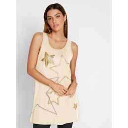 Inspirationen Damen Shirttop, beige, Gr. 38, gemustert, unifarben, 95% Viskose, 5% Elasthan, Tops