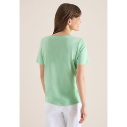 Cecil Damen T-Shirtgrain beige, juicy lime, Gr. M, unifarben, Web, 50% Baumwolle, 50% Modal, Shirts, im Basic-Style