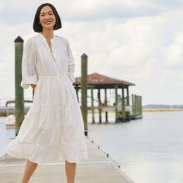LANDS' END Stufenkleid mit Lochstickerei f&uuml;r Damen, Damen, size: regular, Elfenbein, Baumwolle, by Lands' End