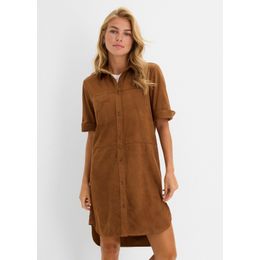 bonprix Hemdblusenkleid in Velourslederimitat, braun, Gr.42, Modernes Hemdblusenkleid in Velourslederimitat mit Taschendetails
