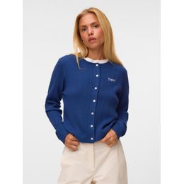 V&eacute;ro Moda VERO MODA Damen Strickjacke "VMGOLD CABLE LS O-NECK CARDIGAN", blau, Gr. XL, Strick, Obermaterial: 50% Viskose, 28% Polyester, 22% Nylon,