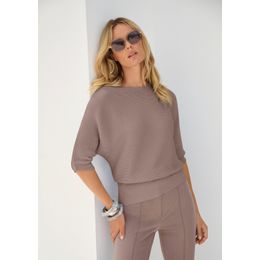 Madeleine Mode MADELEINE Damen Longpullover "Pullover Leichter Pullover mit Fledermaus&auml;rmeln", beige, Modern, Gr. 48, Obermaterial: 100% Baumwolle CO., Pullover