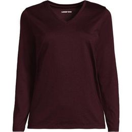 LANDS' END Supima&reg; Langarm-Shirt mit V-Ausschnitt f&uuml;r Damen in Petite-Gr&ouml;&szlig;e, Damen, size: petite, Rot, Baumwolle, by Lands' End