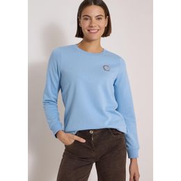 Cecil Damen Sweater, blau, Gr. L, bedruckt, Sweatware, Obermaterial: 65% Baumwolle, 35% Polyester, Sweatshirts, mit Rundhals und Tunnelzug