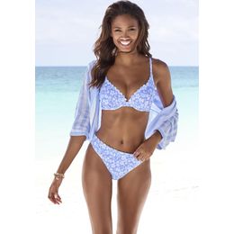 Vivance Damen B&uuml;gel-Bikini-Top "Leni", blau, Gr. 38, bedruckt, floral, Microfaser, Bikini-Oberteile, mit gelaserter Wellenkante