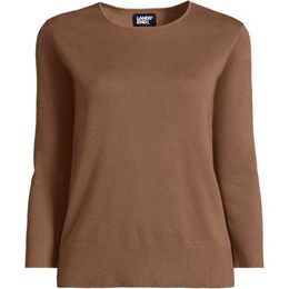 LANDS' END Feinstrick-Pullover mit 3/4-&Auml;rmeln aus Baumwolle f&uuml;r Damen, Damen, size: regular, Braun, by Lands' End