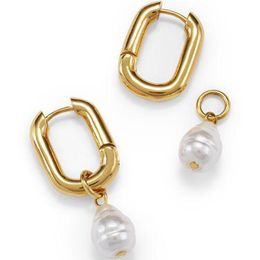 LANDS' END Wasserfeste, wandelbare Perlen-Creolen f&uuml;r Damen, Damen, size: regular, Elfenbein, Messing/Glas, by Lands' End