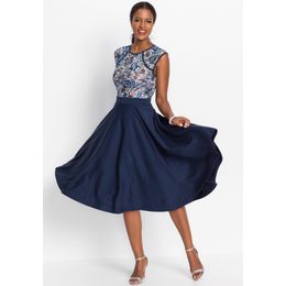 bonprix Damen Midikleid, blau, festlich, Gr. 32, Obermaterial: 70% Viskose, 25% Polyester, 5% Elasthan. Futter: 100% Polyester. Spitze: 97%
