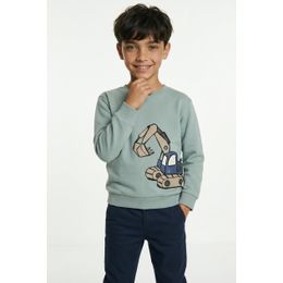 name it Jungen Sweatshirt "NMMKARK LS NREG SWEAT UNB BOX", gr&uuml;n, Gr. 122, bedruckt, Sweatware, Obermaterial: 95% Baumwolle, 5% Elasthan, Sweatshirts,