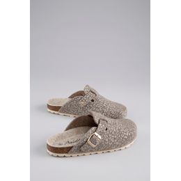 ANISTON SHOES Damen Clog, Gr. 36, silber, Filz, Glitzermuster, meliert, Schuhe, Clog, Hausschuh, Homeslipper, verstellbare Schnalle