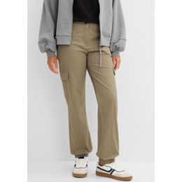 bonprix Damen Cargohose, beige, Gr. 54, Web, Obermaterial: 97% Baumwolle, 3% Elasthan, Hosen, aus Baumwolle mit Elasthan, lockere Passform, mit