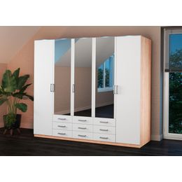 Kleiderschrank Priess, B:230cm H:193cm T:56cm, braun, Holzwerkstoff, Schlafzimmer, Schr&auml;nke, "Amsterdam, viel Stauraum durch viele Schubk&auml;sten", mit