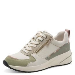 Tamaris Damen Keilsneaker, Gr. 40, beige, Lederimitat, Textil, kontrastfarbene Details, Schuhe, Halbschuh, Freizeitschuh mit Au&szlig;enrei&szlig;verschluss,