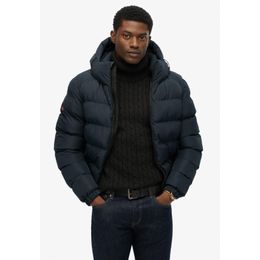 Superdry Herren Steppjacke "HOODED SPORTS PUFFER JACKET", blau, Gr. S, unifarben, Web, Obermaterial: 100% Polyester, Jacken, Kunstfaser, relaxed fit