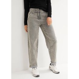 bonprix Damen Boyfriend-Jeans, grau, Gr. 52, Denim/Jeans, Obermaterial: 82% Baumwolle, 17% Polyester, 1% Elasthan, Jeans, weites Bein, Loose Fit, mit